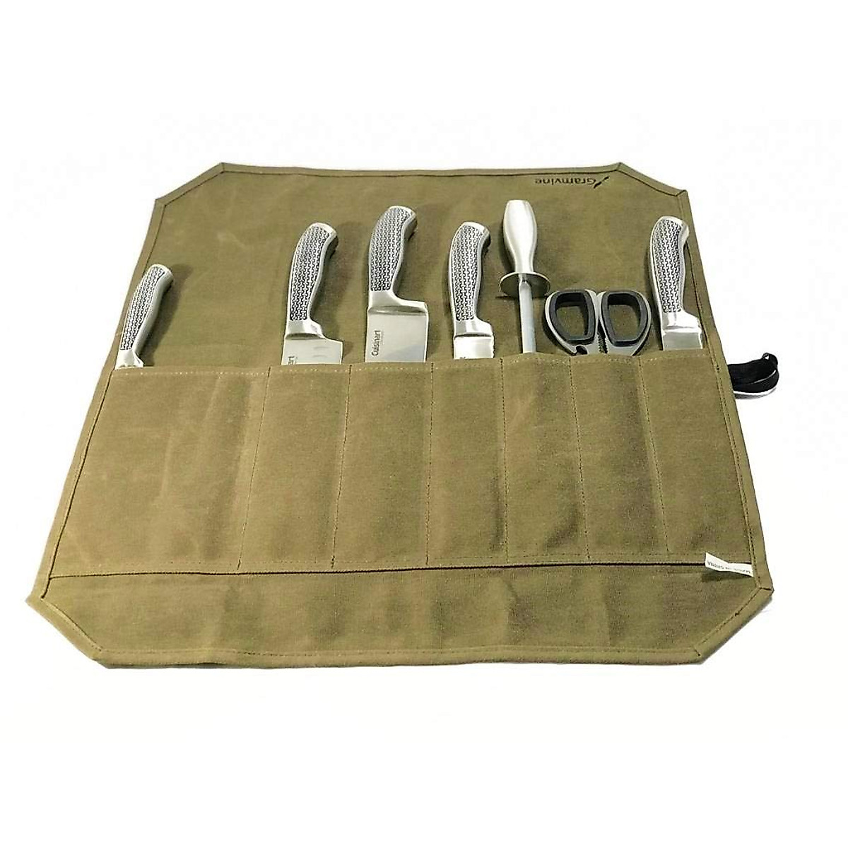 GramVine Professional Chef’s Knife Roll, Waxed Canvas Roll Foldable Knife Culinary Bag Wrap, Kitchen Knives Holder Organiser, Utensils Wrap Bag, Travel Tool Roll Pouch Storage