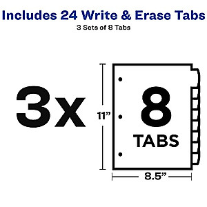 Avery Big Tab Write & Erase Durable Plastic Dividers for 3 Ring Binders, 8-Tab Sets, Pastel Colors, 3 Sets of Binder Dividers, Great for Organizing Reports, Presentations, and More (31351)