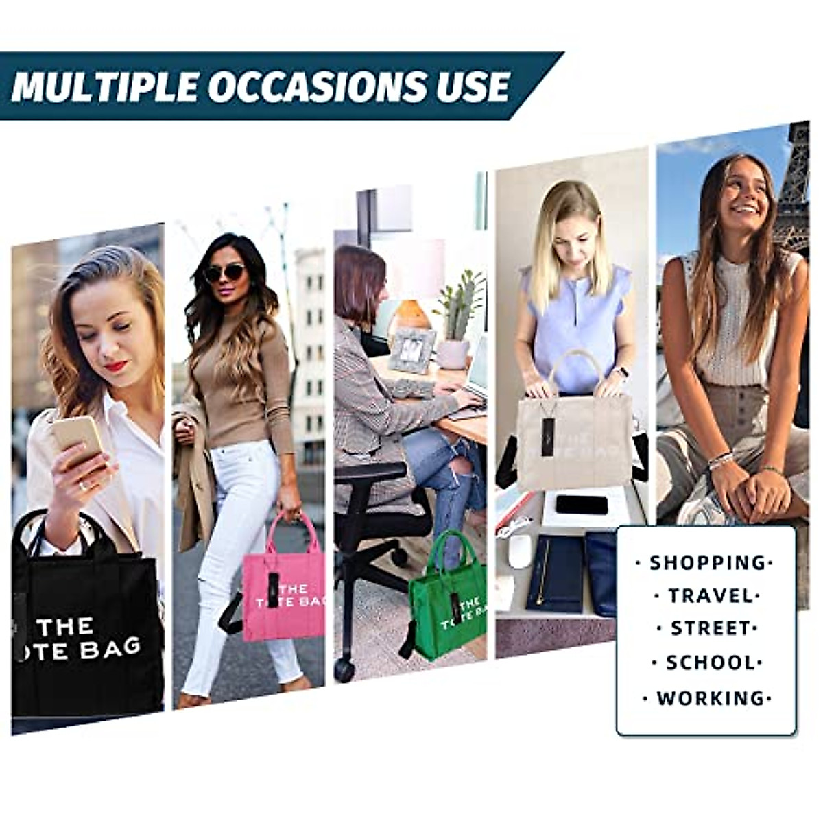 Dezesas The Tote Bag for Women, Canvas Tote Bag Beige with Zipper, Sturdy Wear-Resistant Women's Tote Handbags, Tote Purse Crossbody Bags for Women, Tote Bag for Work, School, Travel