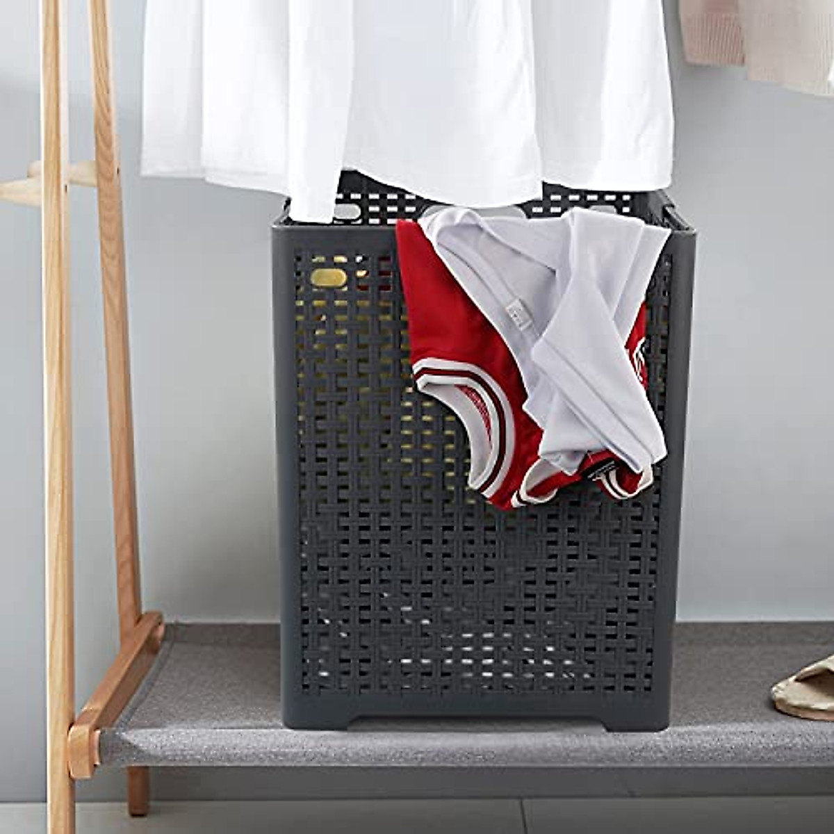 Nicesh 1-Pack Plastic Collapsible Laundry Hamper, Foldable Laundry Storage Baskets, Gray