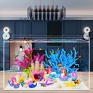 Kooterfun Mermaid's Castle Fish Tank Decorations-28pack Include Castle Hideout, Faux Coral,Starfish and Artificial Plastic Plants Aquarium Décor Accessories for All Fish-Pink