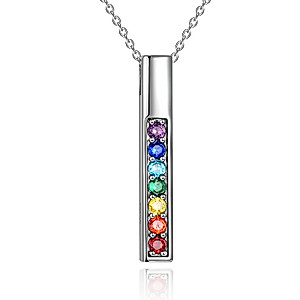 POPLYKE 925 Sterling Silver Chakra Bar Necklace Healing Crystals Pendant Necklace Chakra Jewelry Gifts for Women
