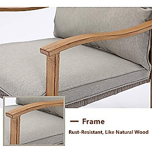 AQUILLA 3 Pieces Rocking Chairs Table, 350lb Capacity Outdoor Patio Furniture Set Woodgrain w Grey Cushions and Round Glass Top Desk for Garden, Porch, Backyard