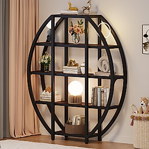 Tribesigns Etagere Bookcase, 5 Tiers Large Tall Oval Bookshelf, Industrial Wood Bookshelves Display Open Shelf Organizer for Living Room, Bedroom, Home Office
