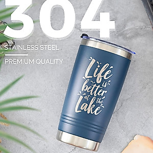 Onebttl Lake House Gifts, Lake Life Gifts for Women/Men, 20oz Insulated Tumbler, Perfect for Boat Owner/Lake Lovers - Life is Better at the Lake (Blue)