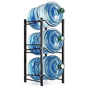 5 Gallon Water Bottle Holder 3 Tier Water Cooler Jug Rack Shelf Organizer Detachable Heavy Duty Kitchen Water Bottle Storage Rack for Home, Office, Black