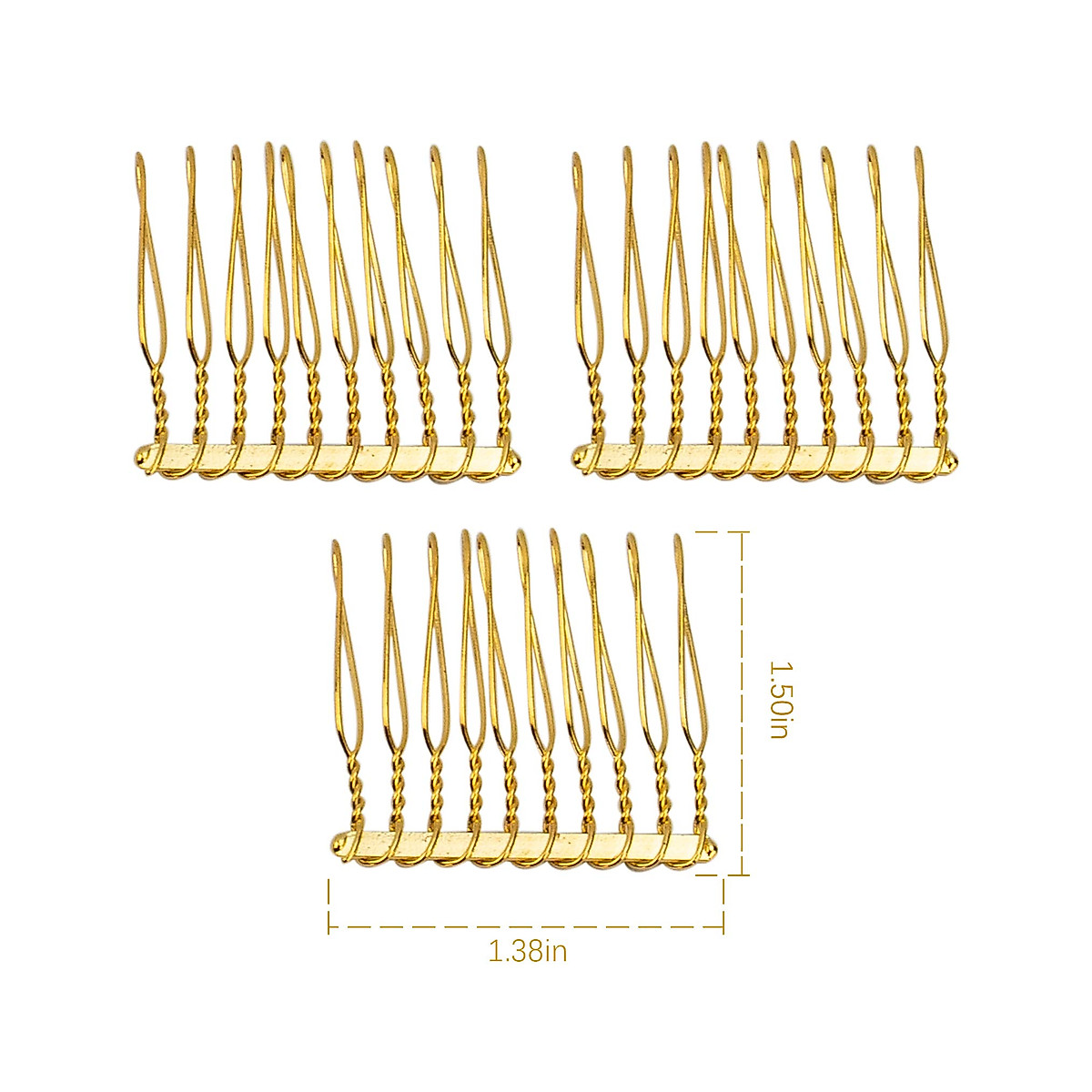 AUEAR, 20 Pack 10 Teeth Metal Veil Comb Hair Wire Clips Twist Bridal Wedding Combs Silver Gold