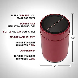 Tahoe Trails Stainless Steel 12oz Vacuum Insulated Can and Bottle Cooler | Double Wall Can Cooler For Cans and Bottles | Copper Plated Can Chiller and Metal Cooler | Crimson red