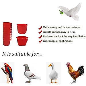 12pcs Bird Feeder Cage Cups Hanging Chicken Water Cups Pet Bowl with Hooks Rabbit Food Dish for Cages Plastic Feeding & Watering Supplies for Pigeon Poultry Roosters Gamefowl Parakeet (12PCS-Red)