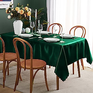 KKJIAF 6 Packs Hunter Green Satin Tablecloth 58" x 102" Rectangle Bright Silky Smooth Satin Table Cover for Wedding Party Banquet Decoration