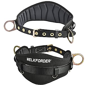 WELKFORDER Tongue Buckle Body Belt With Hot-Pressing Waist Pad and 2 Side D-Rings Personal Protective Equipment Safety Harness | Waist Fitting Size 30'' to 45'' for Work Positioning, Restraint