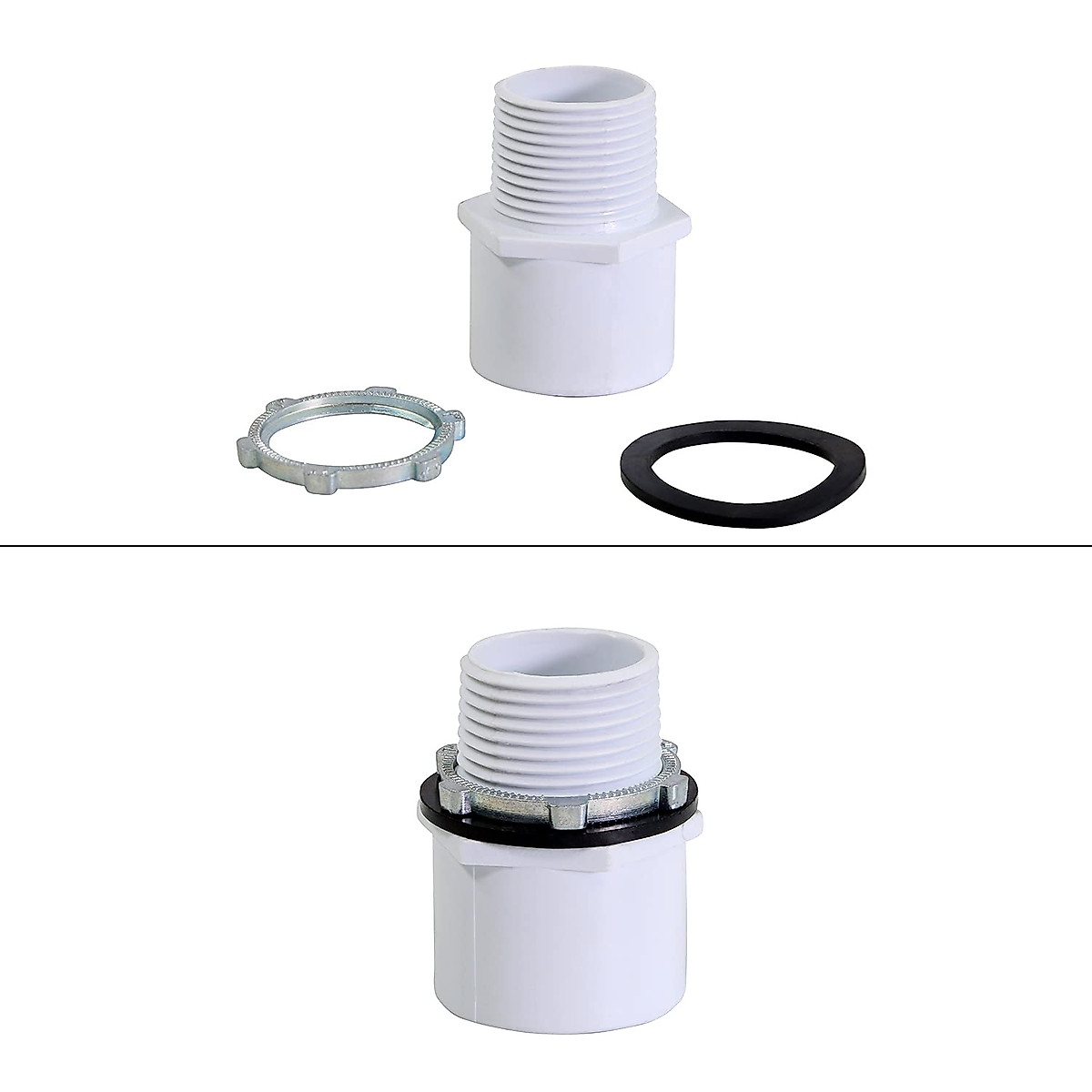 Everflow AWHP30 Aluminum Water Heater Drain Pan with 1 in. - 1-1/2 in. PVC Fitting, 30 in. Diameter Chrome