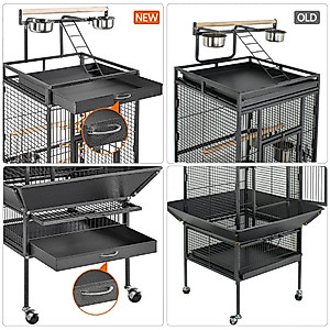 Yaheetech 61-inch Playtop Wrought Iron Large Parrot Bird Cages with Rolling Stand for Cockatiels Amazon Parrot Quaker Conure Parakeet Lovebird Finch Canary Small Medium Parrot Cage Birdcage, Black
