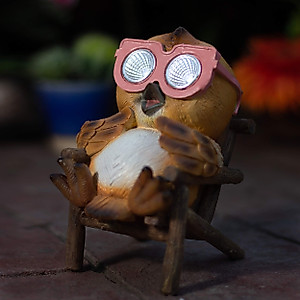 Solar Garden Decorations - Owl Figurine | Outdoor Yard Lawn Decor LED Figure | Light Up Decorative Statue Accents Patio or Deck | Weather Resistant | Great Housewarming Gift Idea (Brown - 1 Pack)