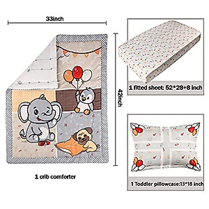 Geapul 4 Piece Boho Breathable Soft Crib Bedding Set for Boys,Jungle Animals Nursery Bedding Set,Crib Quilt,Pillowcase,Crib Skirt,Crib Sheet (Party Time,4-Pcs)