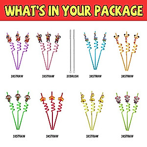 24 Circus Party Favors Drinking Straws for Circus Carnival Party Supplies with 2 PCS Straws Cleaning Brush