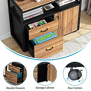 Tribesigns L Shaped Desk with Drawer Cabinet, 55" Executive Computer Desk and lateral File Cabinet, 2 Piece Home Office Furniture with Drawers for Hanging File, Doors with Locks (Dark Walnut+Black)