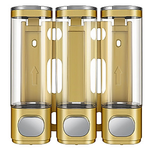 YIAOZ 3-in-1 Room Wall Mounted Bathroom Shower Pump Dispenser and Organizer,with Waterproof Label-can be Used for Shampoo,Conditioner, Body Lotion,Body Wash,Bathroom,Kitchen,Hotel(Golden)