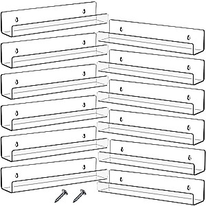 Blulu 14 Inch Acrylic Floating Shelf Wall Mounted Invisible Acrylic Shelf Ledge Kids Floating Bookshelf for Living Room Office Bedroom Bathroom Kitchen Decoration Space Save (Clear, 8 Packs)