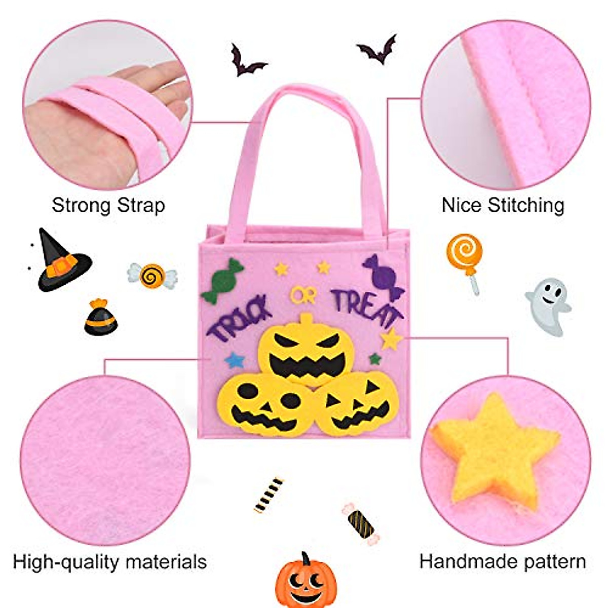 Xflyee Halloween Bags Trick or Treat Gift Bags Reusable Tote Bags Kids Toys Organizer Bags Shopping & Handmade Home Decor Bags for School with Handles 13.4''