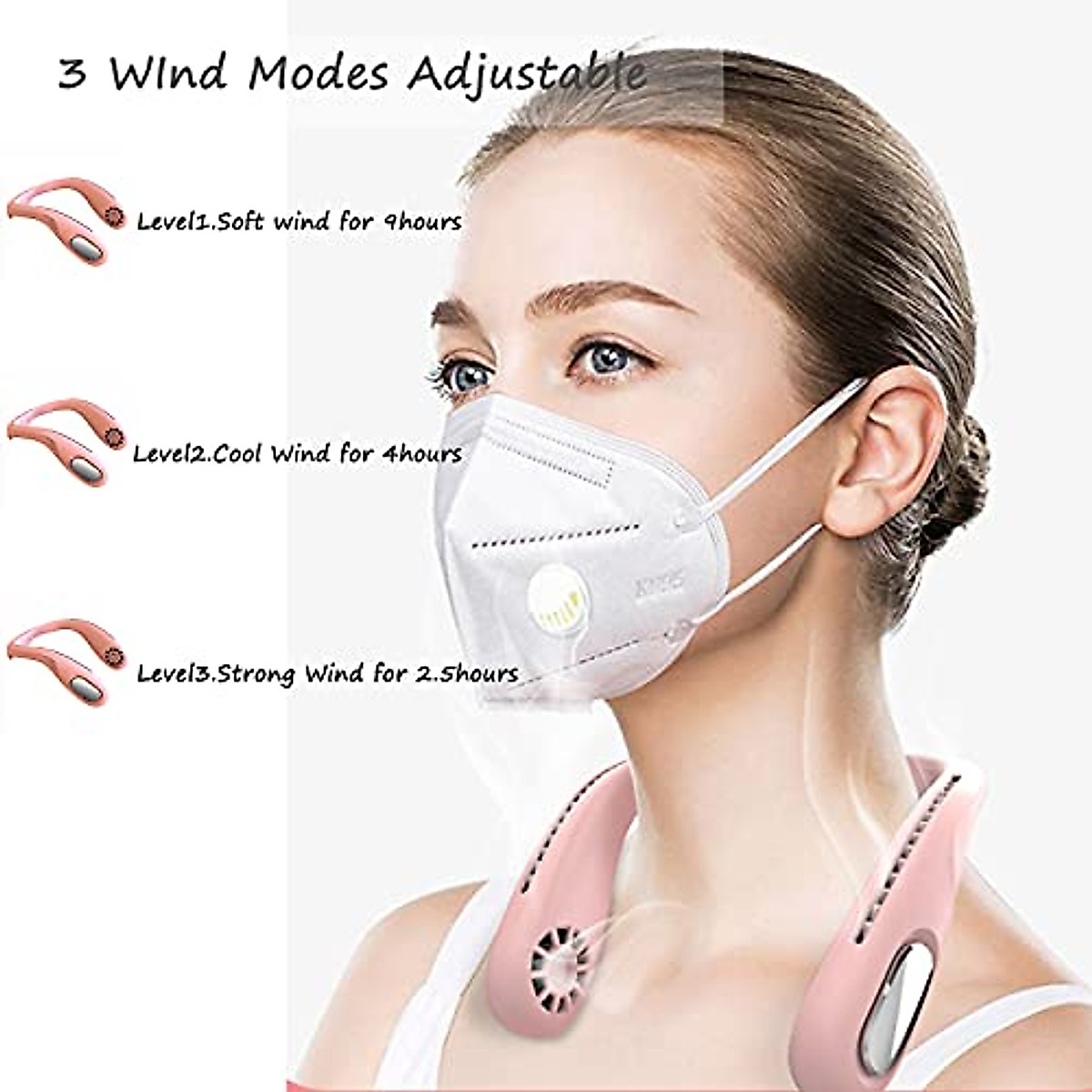 Ecoledix Portable Neck Fan Personal Fans Lightweight 360° Airflow Cooling Hanging Fan Wearable & Rechargeable 3Speeds Neck Cooler for Indoor&Outdoor (Pink)