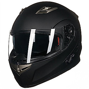 ILM Bluetooth Integrated Modular Flip up Full Face Motorcycle Helmet Sun Shield Mp3 Intercom Model 953 (L, Matte Black)