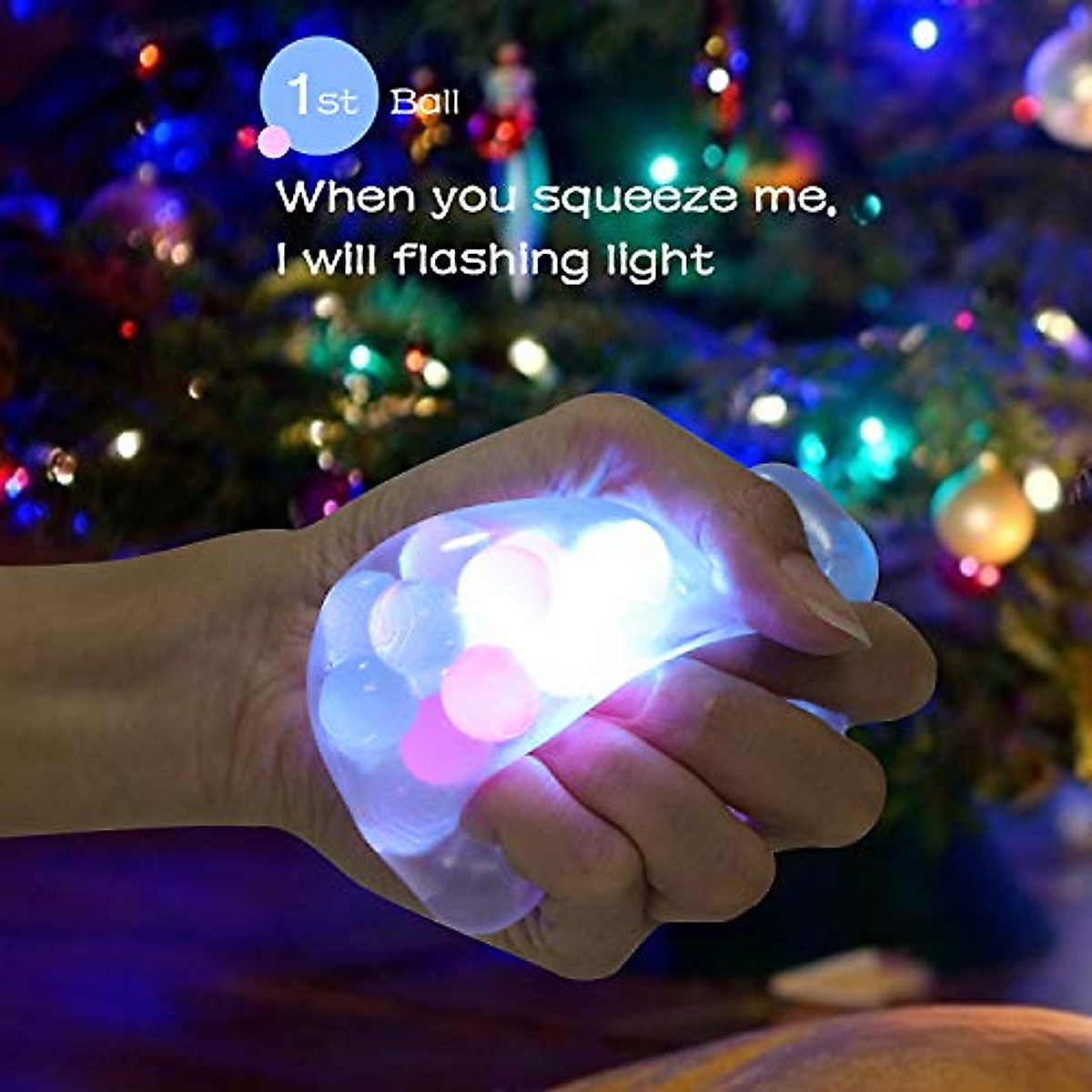 Fansteck Stress Balls for Kids and Adults, Luminous Squeeze Ball/Led Light Squishy Ball/Stretchy Ball/Rainbow Stress Relief Ball, Non-Toxic Funny Fidget Toys for Anxiety Autism ADHD(5 pack)