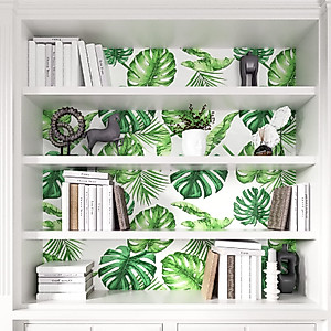 WESTICK Tropical Wallpaper Peel and Stick Modern Green Leaf Wallpapers Bathroom Waterproof Botanical Wall Paper Jungle Wallpaper Tropical Green Contact Paper for Cabinets Removable Vinyl 17.7" x 118"
