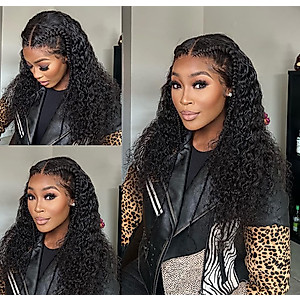 SWEETGIRL Water Wave Lace Front Wigs Human Hair Pre Plucked 13x4 HD Lace Frontal Wigs Human Hair Curly Wigs for Black Women Wet and Wavy Human Hair Lace Front Wigs 180 Density 20 Inch Natural Color