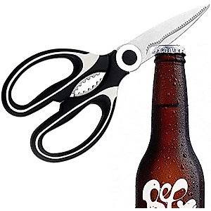 Kitchen Shears Multi Purpose Strong Stainless Steel Kitchen Utility Scissors with Cover Poulry,Fish, Meat, Vegetables Herbs, Bones, Dishwasher Safe (Black)