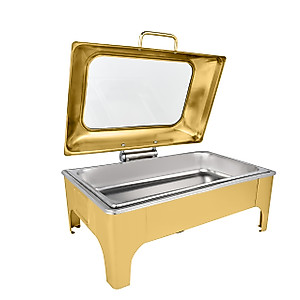 HONHPD Alcohol Chafing Dish, 9QT Rectangular Full Size Chafing Dish Buffet Set with Transparent Glass Lid Top, Soft-Close Lid, Chafer for Catering Buffet Servers and Warmers (Golden)