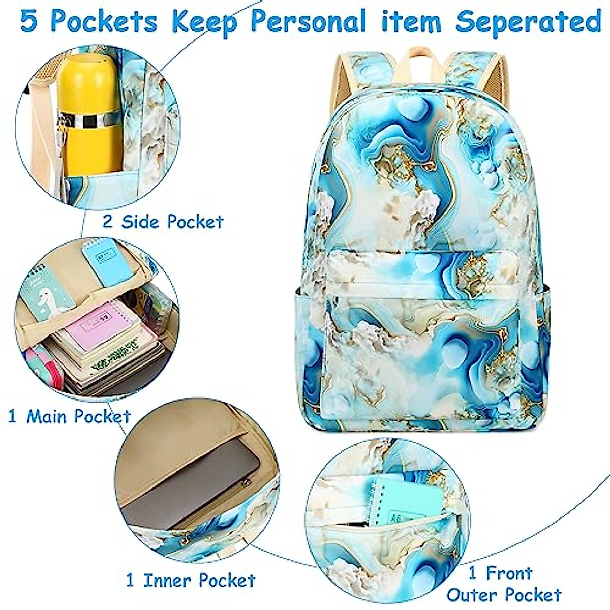 Bluboon Teen Girls School Backpack Kids Bookbag Set with Lunch Box Pencil Case Travel Laptop Backpack Casual Daypacks