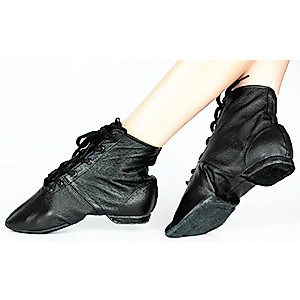Cheapdancing Women?s Leather Practice Dancing Shoes Jazz Boots Soft-Soled High Boots, Black, 6.5 M US