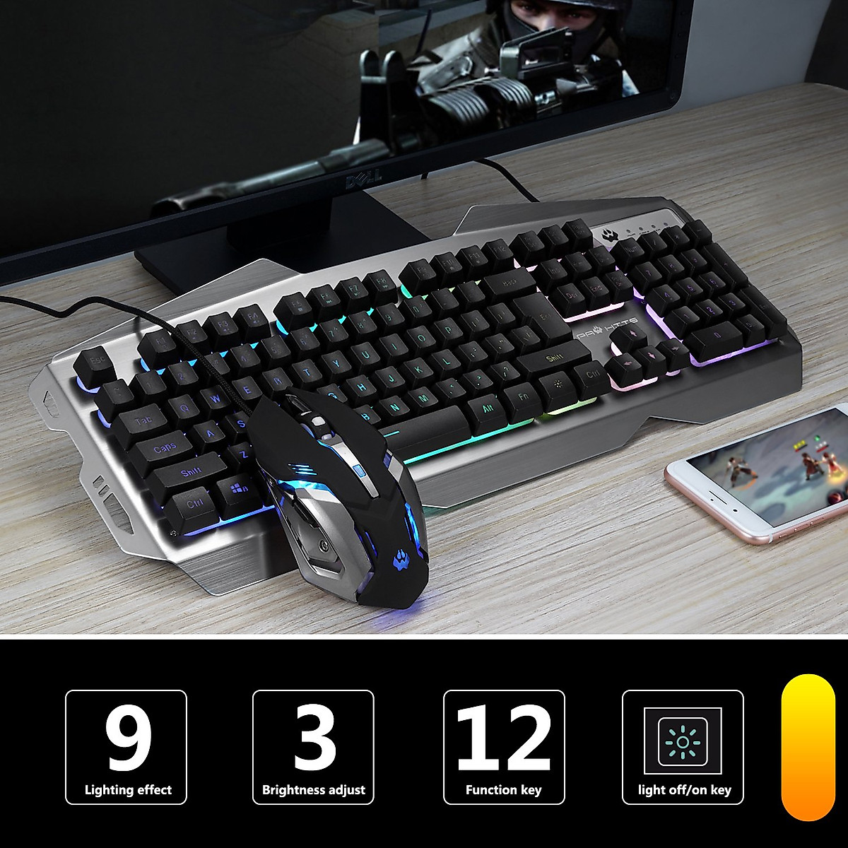 PAWHITS RGB Backlit Gaming Keyboard and Mouse Combo USB Wired Membrane Keyboard Slight Flaw