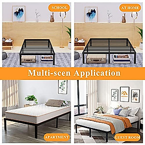 HISKIWUU Platform Bed Frame Queen Size Heavy Duty 3500lbs 14 Inches,Metal Bed Frame Queen Size Easy Assembly Anti-Slip Noise Free,Queen Size Bed Frame No Box Spring Needed,Under Bed Storage,Black