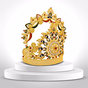 Vedic Vaani Elegant Navratri Goddesses Maa Navdurga Sherawali MATA Multicolour Gemstones Decorative Mukut/Crown/Handmade Designer Taj for Navdurga Festival, Puja, Goddess Idol/Statue