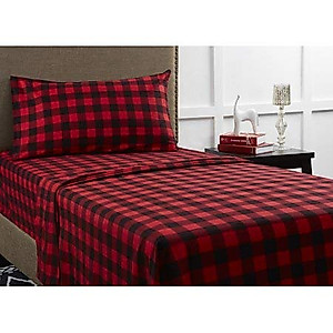 Mainstays Flannel Bedding Sheet Set, King, Red Plaid