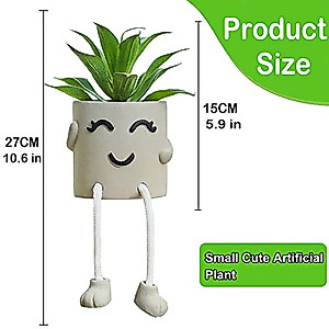 Artificial Potted Plants, Small Fake Plants in Pots Funny Desk Faux Succulents Plant with Cute Hanging Leg Artificial Plants for Home Decor Indoor for Office Decor, Bathroom, Bedroom, Shelves
