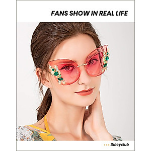 Slocyclub Halloween Glasses Jeweled Sunglasses, Funky Butterfly Shaped Sunglasses, Oversized Rhinestone Sunglasses for Women, Unique Sunglasses with UV400 Protection, Colorful Fun Sunglasses