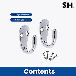 Select Hardware 2X Single Robe Coat Hooks with Screws, Polished Chrome Finish, Door & Wall Mountable for Bathroom Bedroom Living Room Hallway (Pack of 2)