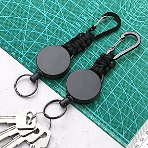 2 Pack Retractable Keychain, Heavy Duty Retractable Badge Holder Reel, Retractable ID Badge Clip Reel with Steel Cable and Carabiner Clip, Badge Reel Carabiner Key Chain