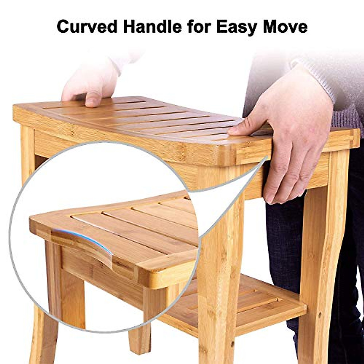 Bamboo Shower Bench Spa Bath Shower Stool with Shelf Shower Bath Seats Shower Bench for Inside Shower (Style1)