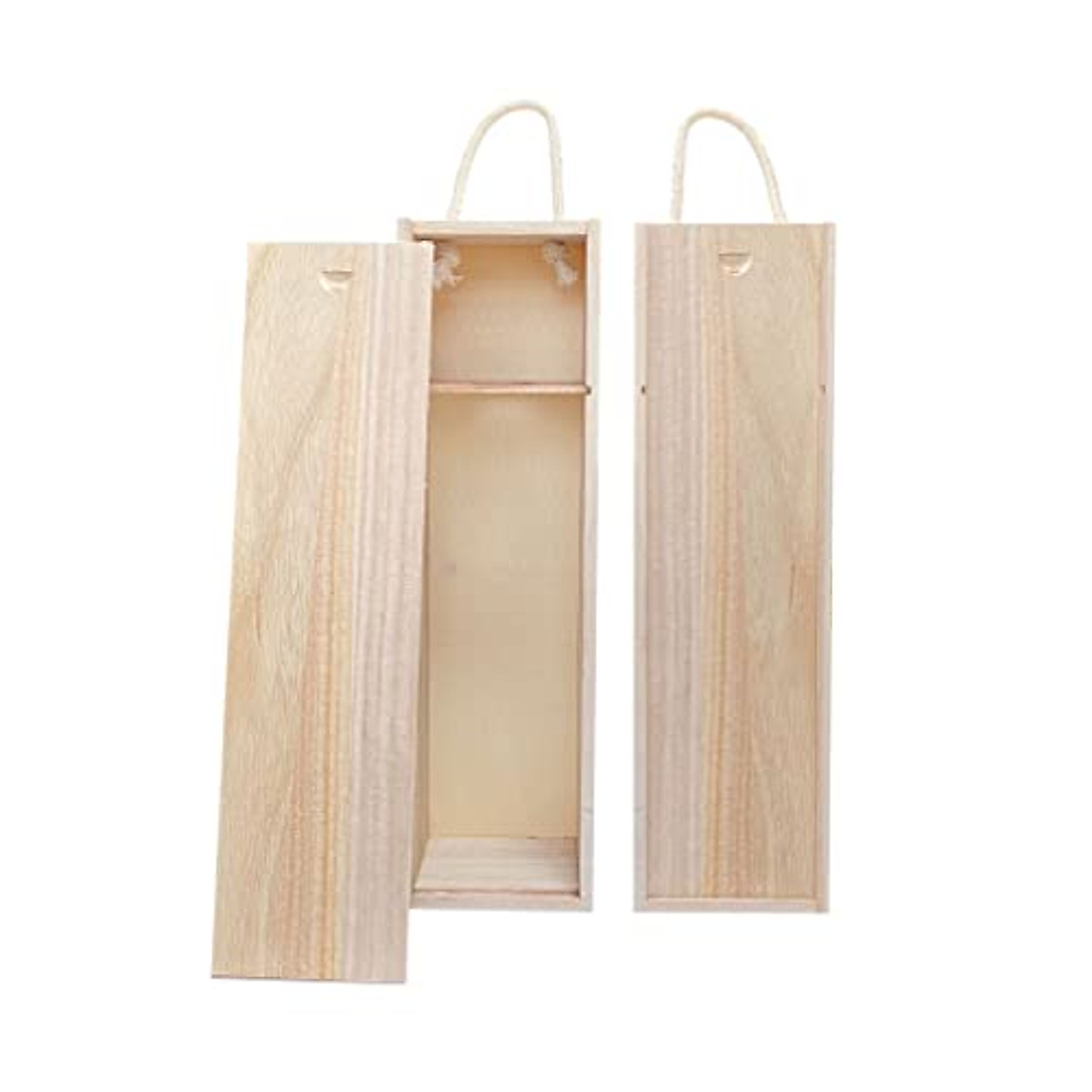 2-Pack Wooden Wine Box Single Bottle Natural Wood Case with Twine Handle for Crafts Gifts