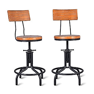 Lisuden Industrial Bar Stools with Backs, Industrial Farmhouse Bar Stools Swivel Stool Counter Kitchen Island with Stools Adjustable 20''-24'' Bar Stools Set of 2