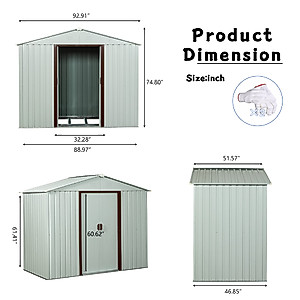 FurGenius 8x4 Ft Outdoor Storage Shed, Metal Utility Tool Shed with Waterproof Sloping Roof, Punched Vents and Sliding Lockable Doors, Garden Storage House for Backyard Lawn, White