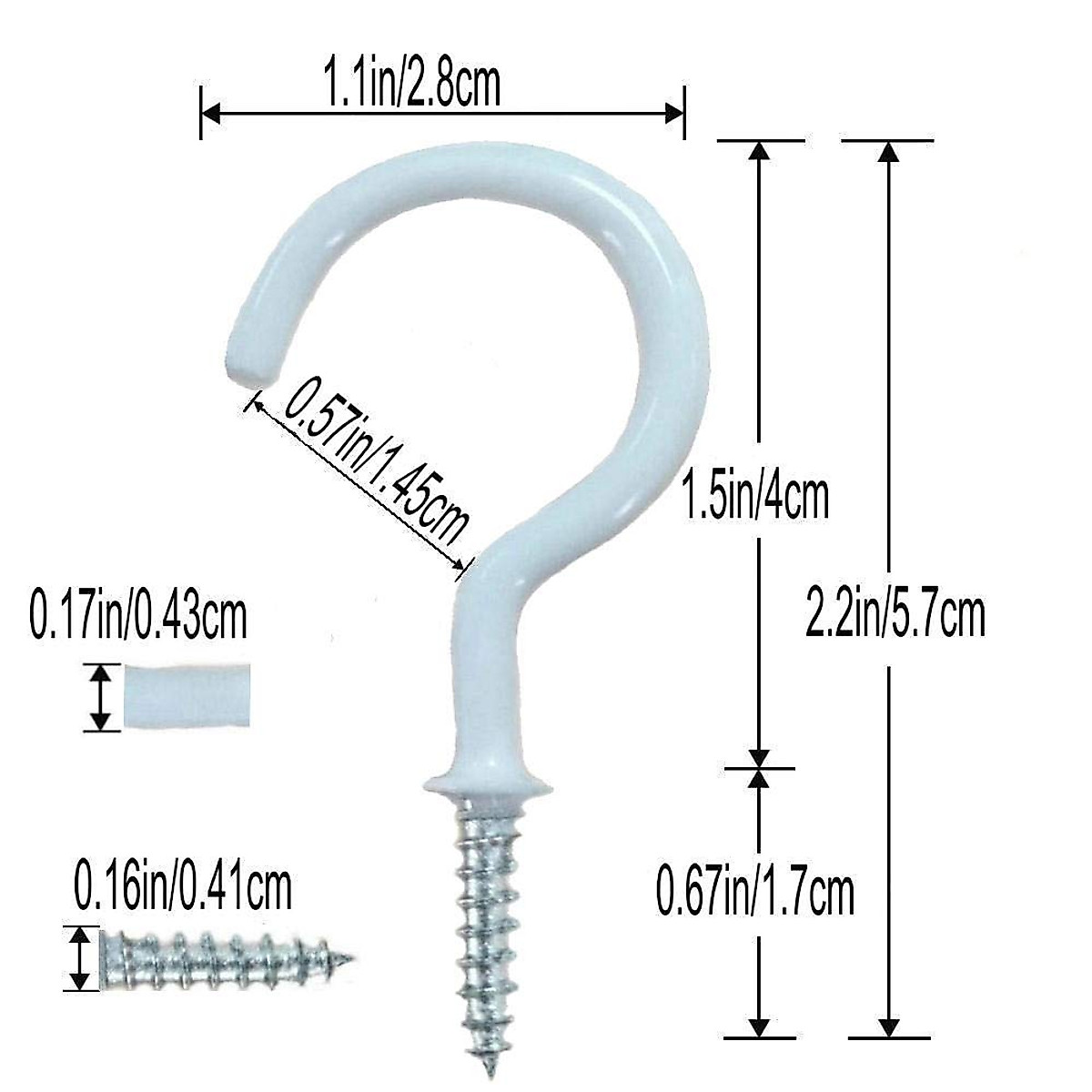 Pack of 24 Cup Hook Metal Ceiling Hooks, Household Screw-in Utility Storage Hook (White, 1-1/2in)