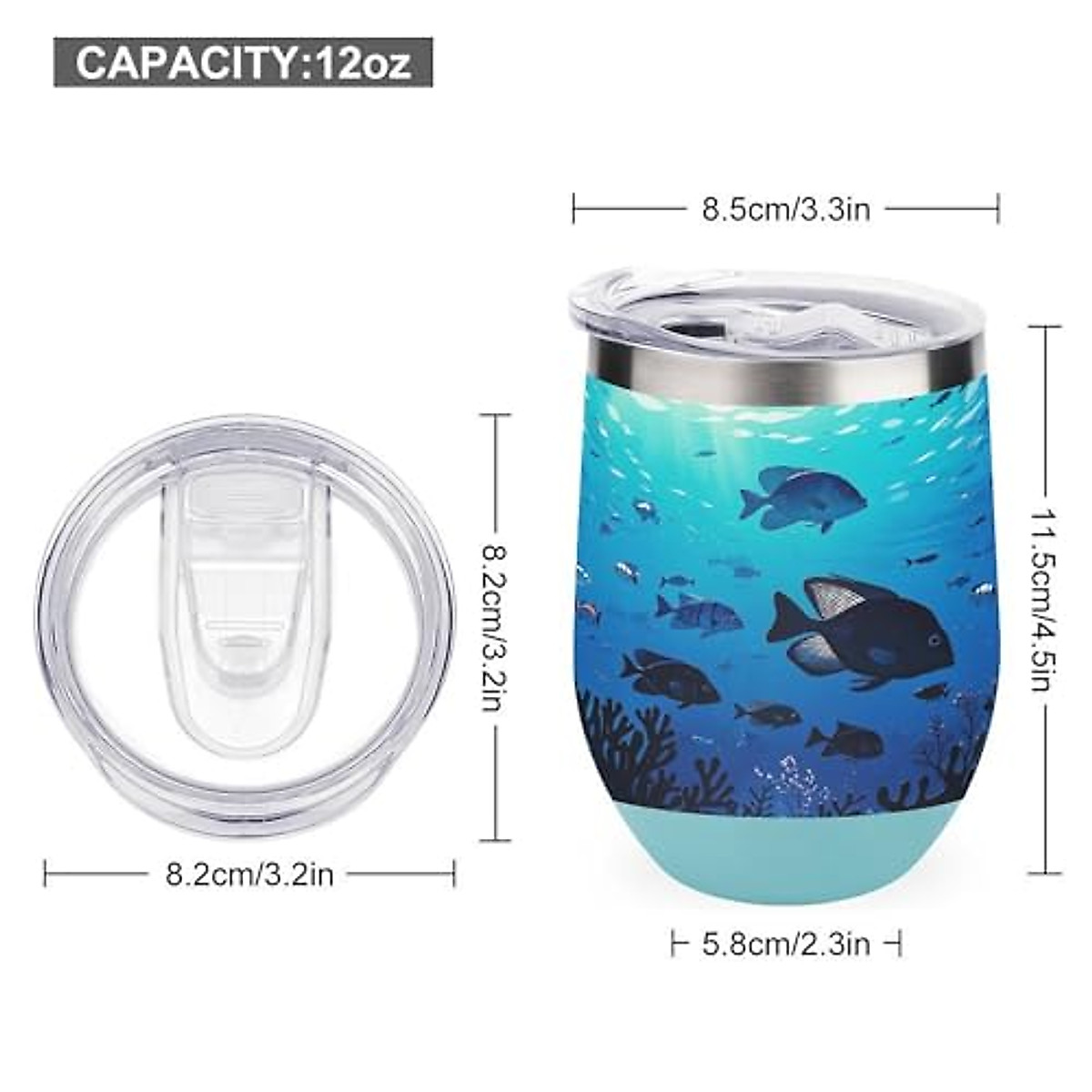 OPTKSNCU 304 Stainless Steel Insulated Cup with Lid, Fish Hover in The Sea Print Durable, And Easy to Clean – Ideal for Home, Office, And Gift Giving