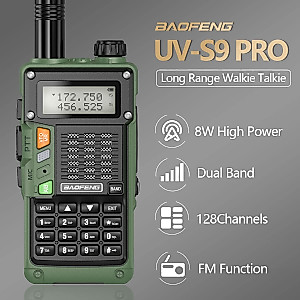 Baofeng UV-S9 Pro 8W Ham Radio Two Way Radio Handheld Walkie Talkies with Rechargeable Battery Long Range Portable Baofeng Radio with complete set