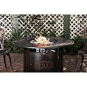 Fire Sense 62262 Dynasty Art Deco Aluminum Convertible Gas Fire Pit Table 55,000 BTU Multi-Functional Outdoor with Fire Bowl Lid, Nylon Weather Cover & Clear Fire Glass - Bronze Finish - Round - 44"