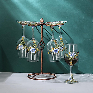 XUDREZ Wine Glasses Enamels flower Lead-free Wine Glasses Set Handcrafted Floral Goblets with Gift Box For Women Wife Mom Friends Mothers Valentines Day (Purple double gift box)